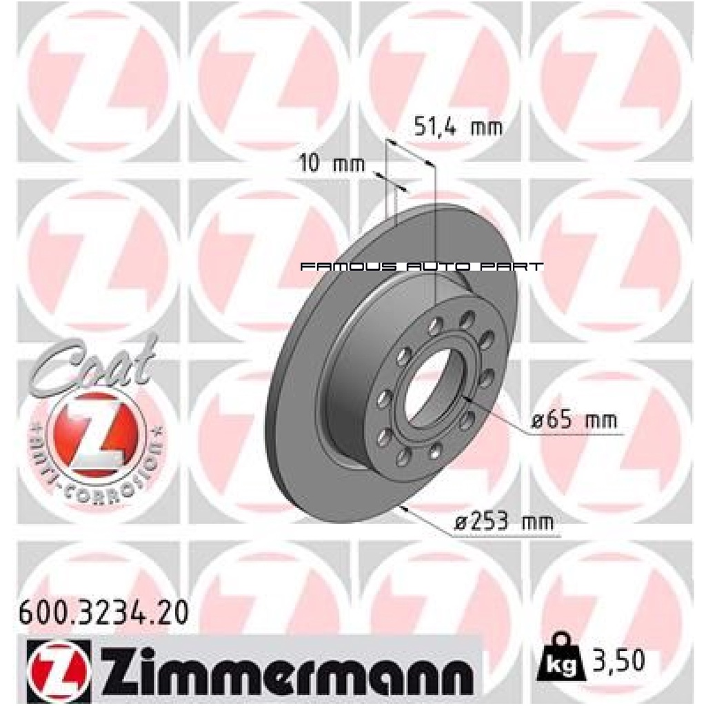 ZIMMERMANN REAR BRAKE DISC ROTOR (X2) FOR VOLKSWAGEN JETTA (5Q0615601F ...