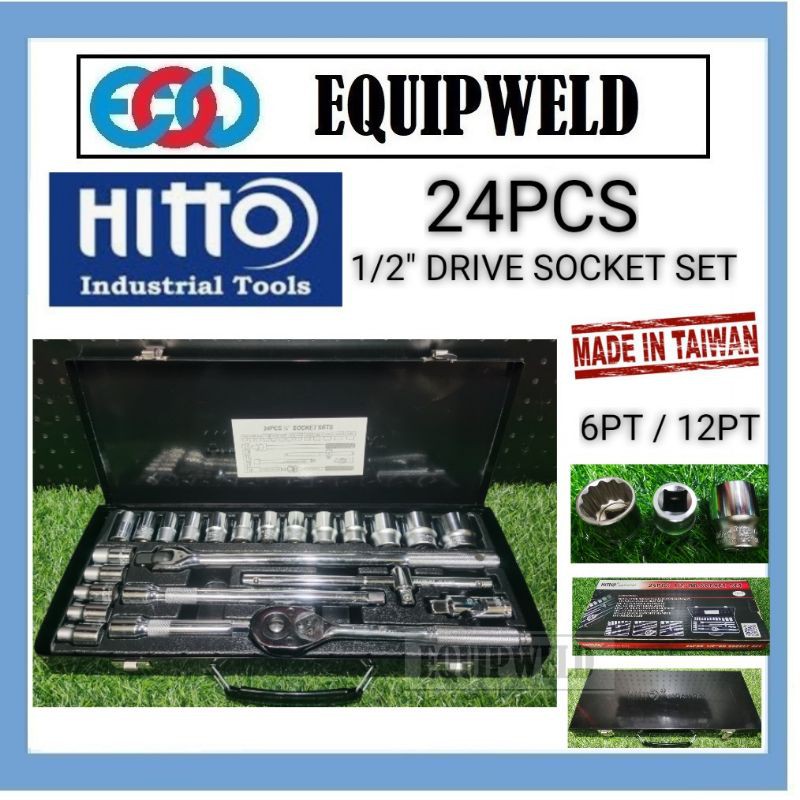 HITTO 24PCS SOCKET WRENCH SET BOX 1/2" DRIVE 6PT / 12PT (MADE IN TAIWAN ...