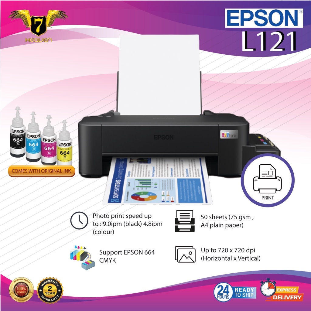 Epson EcoTank L121 A4 Colour Ink Tank Printer with Original Ink | Shopee Malaysia