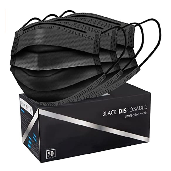 50pcs Full Black colour 3ply Face mask non Medical Disposable Mask ...
