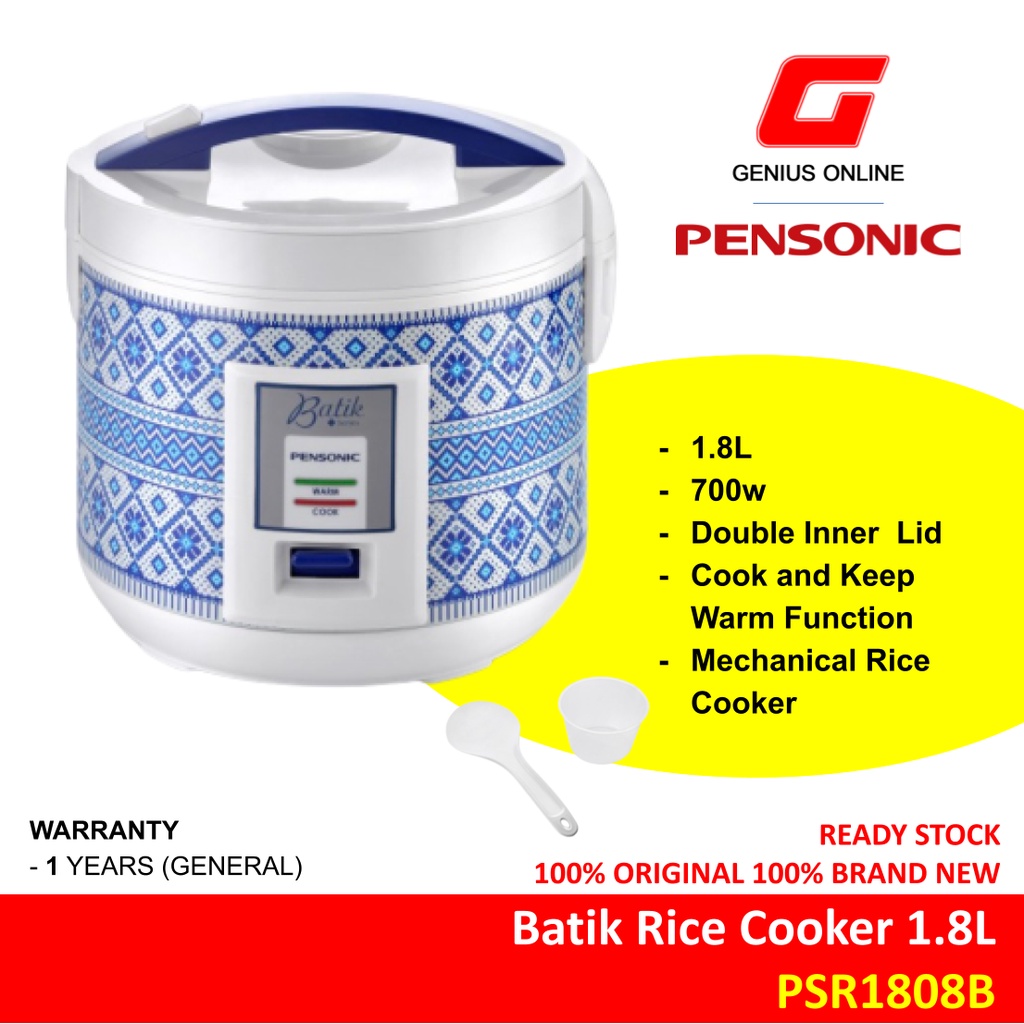 PENSONIC Batik Series Rice Cooker (1.8L) PSR1808B | Shopee Malaysia
