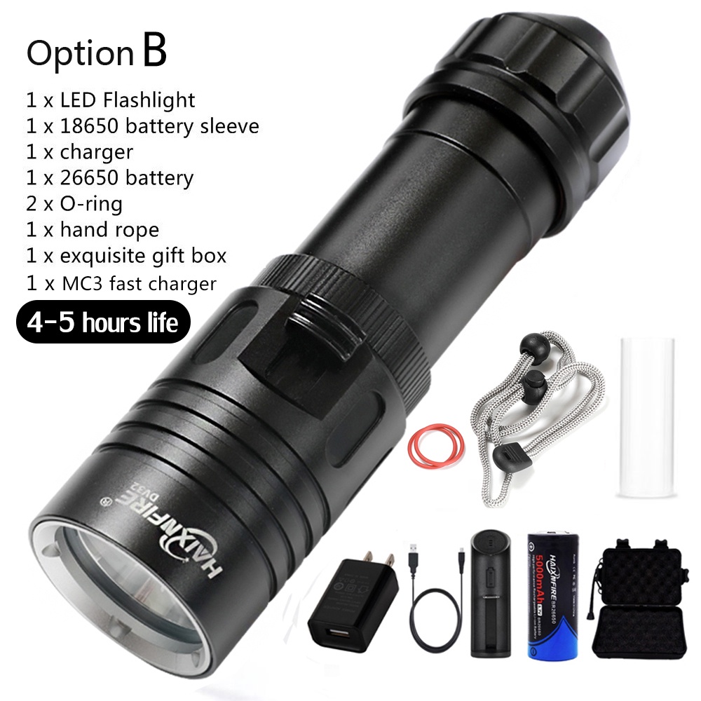 HaixnFire DV32 Diving Flashlight L2 LED Waterproof flashlight 2500 ...