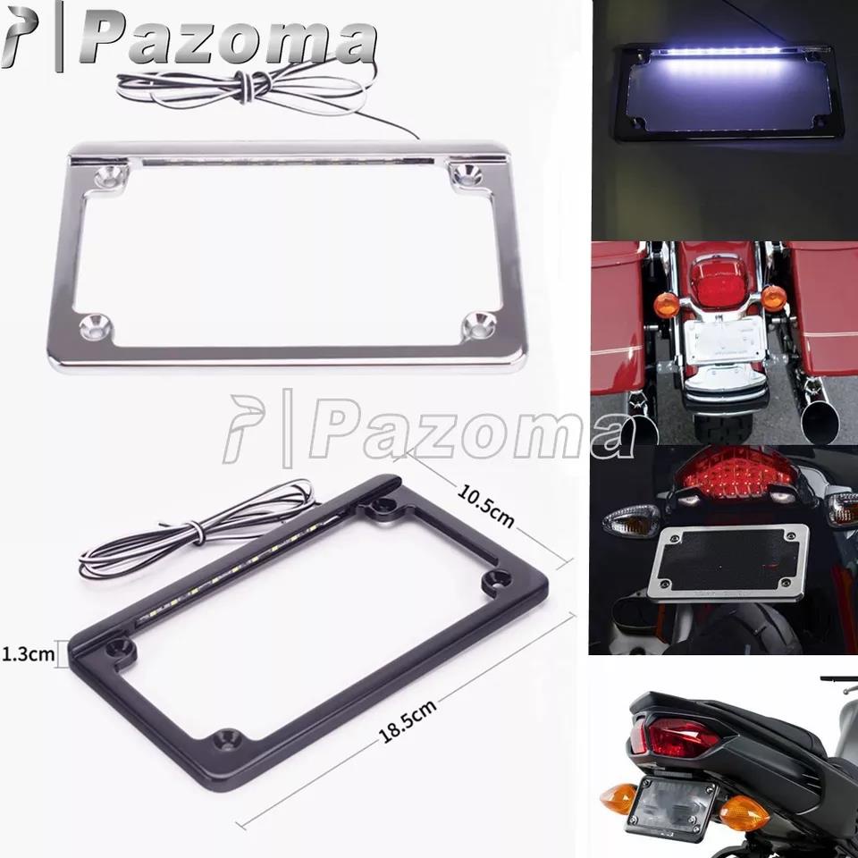 Universal Motorcycle Flat LED License Plate Frame Aluminum Number Cover ...