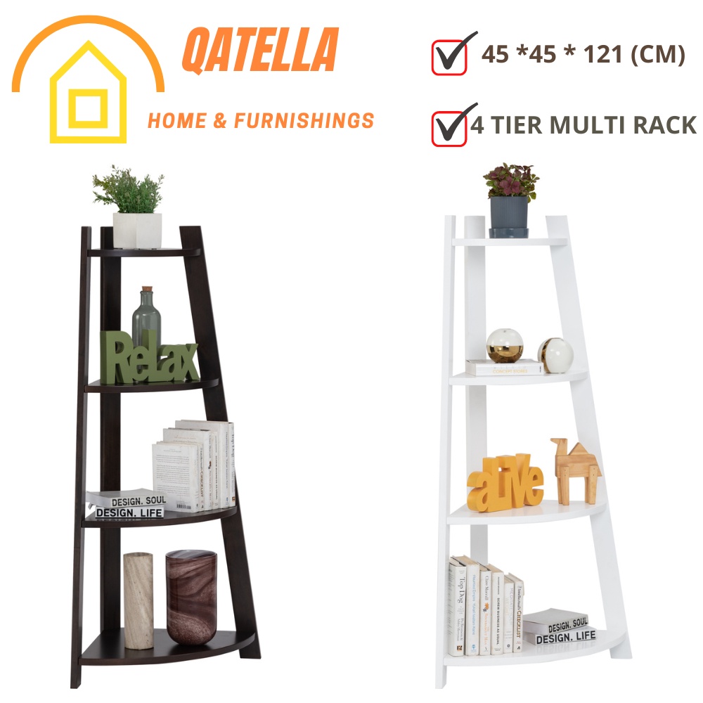 Qatella Dominy Multipurpose 4 tier corner Rack/ bookshelf/ rak hiasan ...
