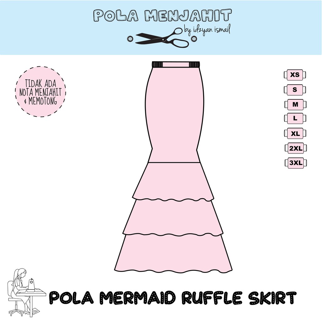 POLA KAIN MERMAID RUFFLES | POLA KAIN DUYUNG RUFFLE | POLA KAIN SAHAJA ...