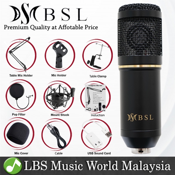 BSL BM-800 Studio Condenser Microphone - V8 Plus Bluetooth USB Sound Card Package Mic for Live ...