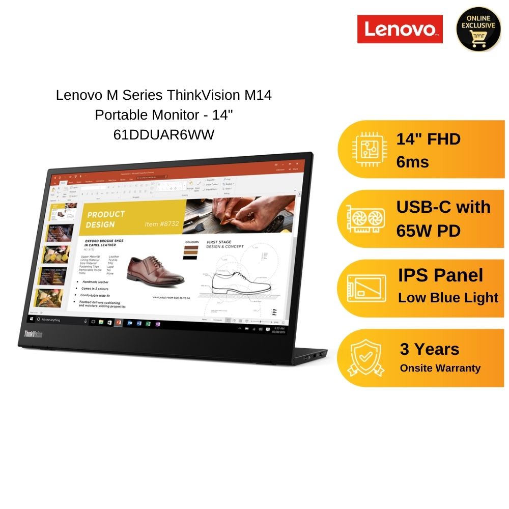 Lenovo M Series ThinkVision M14 Portable Monitor - 14" | 6ms/FHD/IPS ...