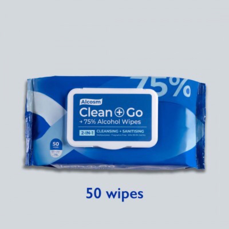 ALCOSM CLEAN + GO 75% ALCOHOL WIPES (50’S) 2 IN 1 CLEANSING AND SANITISING | Shopee Malaysia