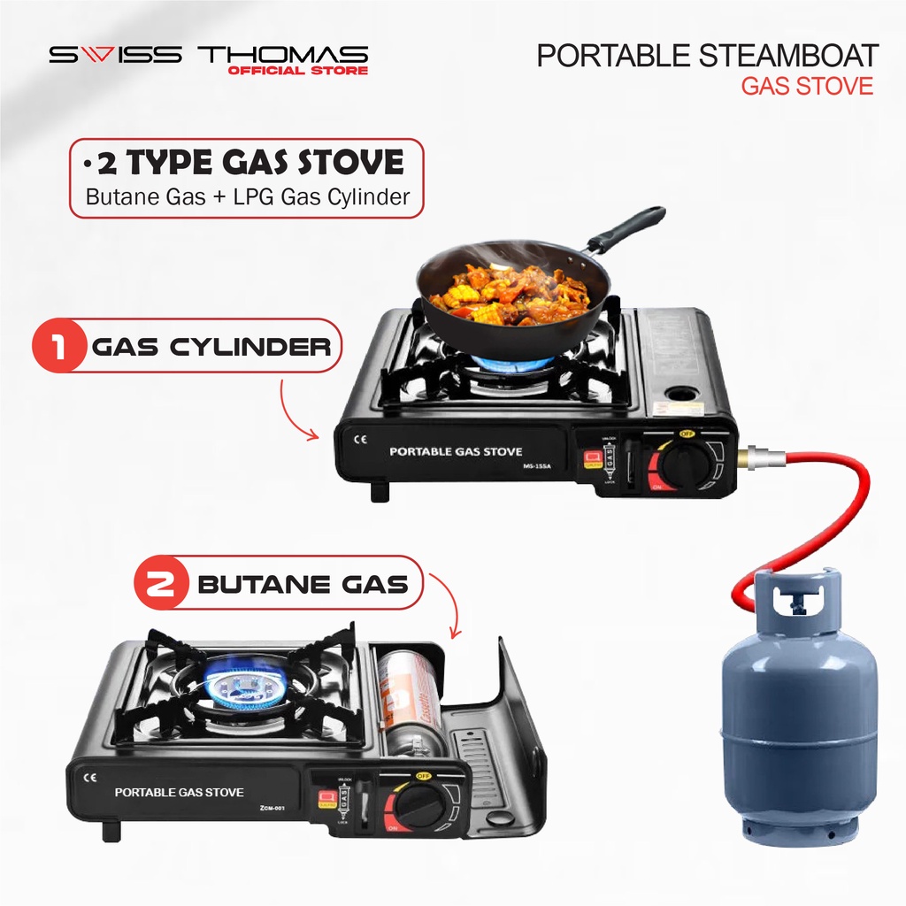Swiss Thomas Portable Steamboat Gas Stove 1 Burner Outdoor Camping ...