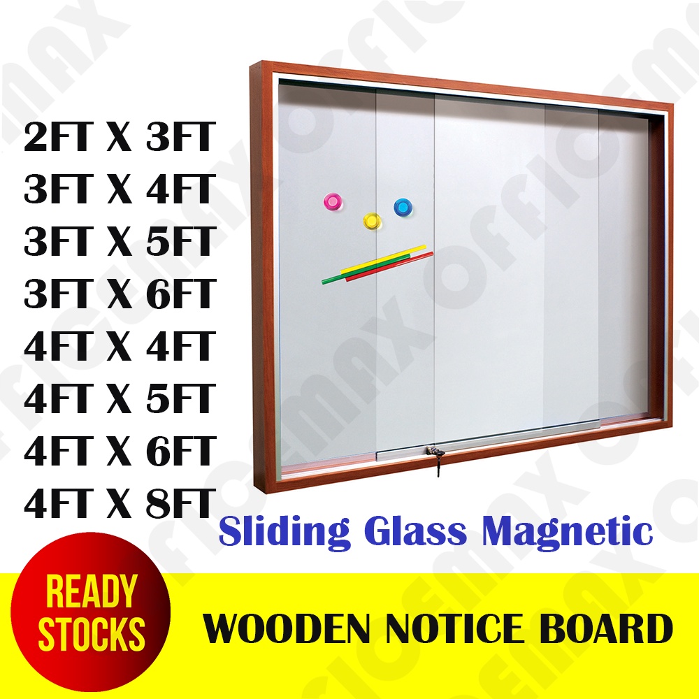 ALL SIZES Magnetic White Board Sliding Glass Cabinet With Wooden Frame ...