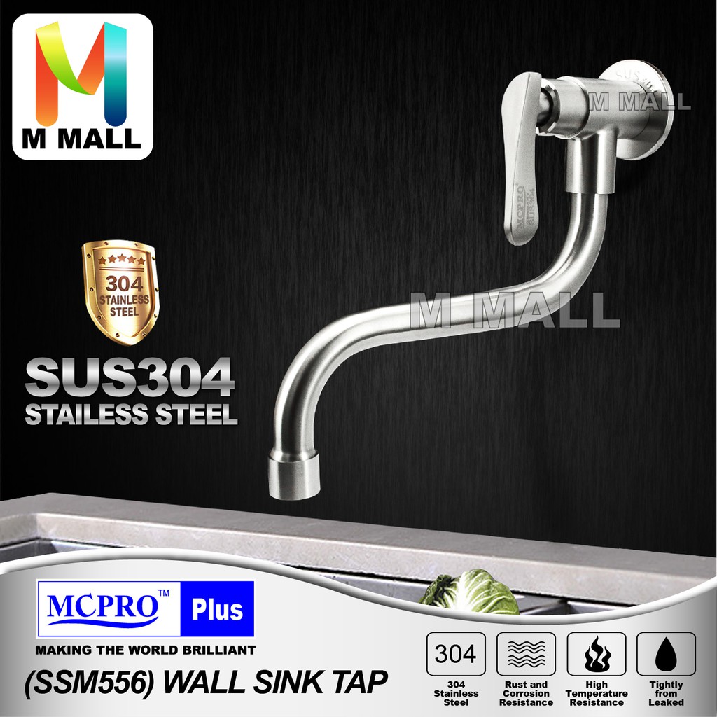 MCPRO Plus Stainless Steel SUS304 Kitchen Faucet Z SHAPE WALL SINK LONG ...