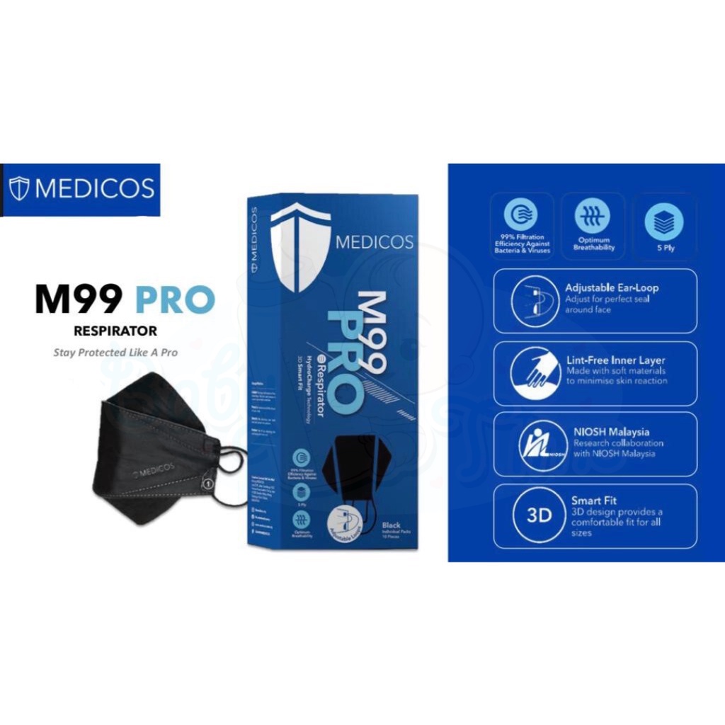 Medicos M99 PRO Respirator with HydroCharge Filter - Adjustable Ear ...