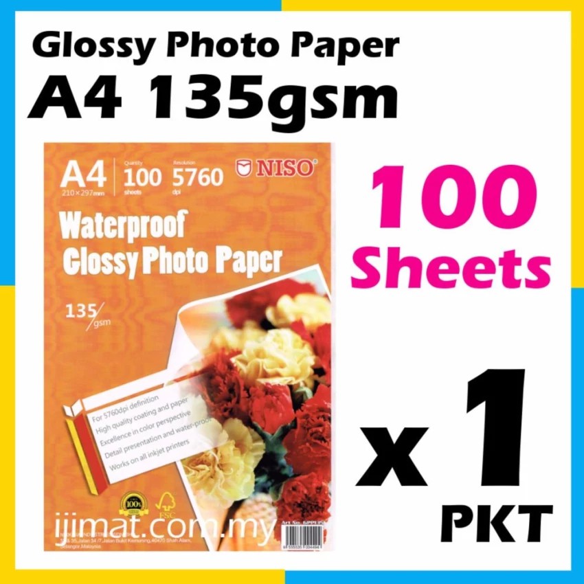 100sheets IJT / Niso A4 INKJET Paper Glossy Photo Paper 135gsm 135g ...