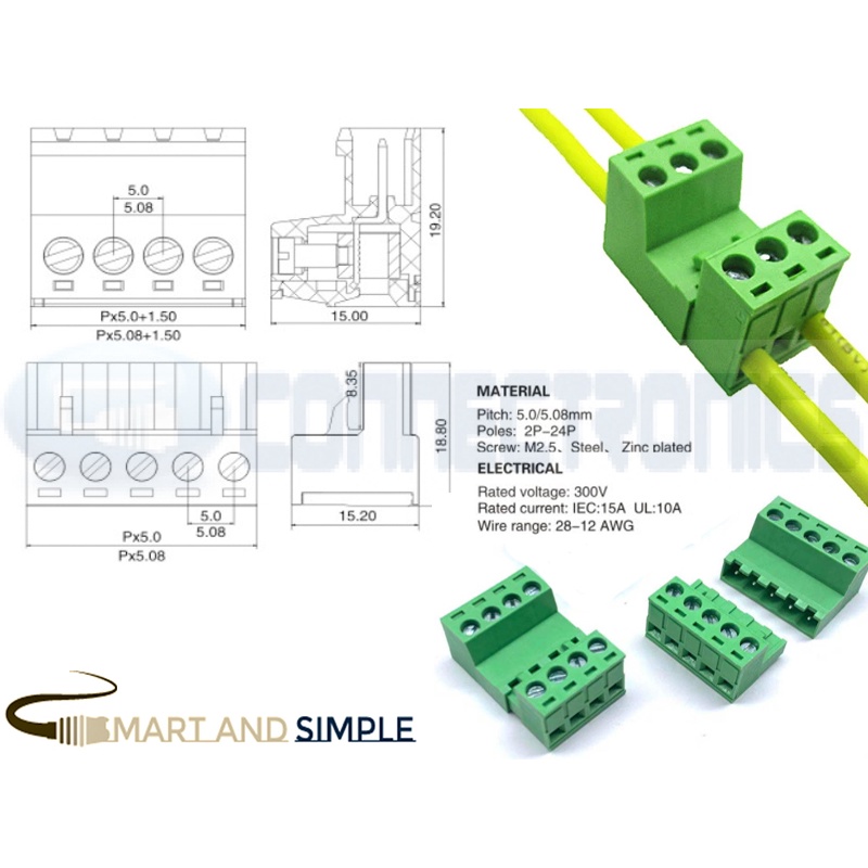 Solder-Free butt-joint Pluggable terminal block 2EDG wire-wire (2EDGRK 2EDGK) Pitch 5.08mm ...