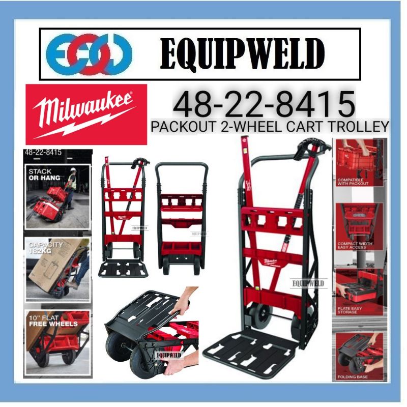 MILWAUKEE 48-22-8415 PACKOUT 2-WHEEL CART TROLLEY 182KG 400LBS + 10 ...