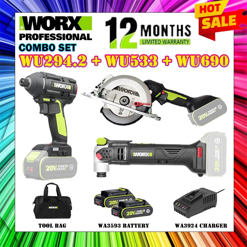WORX COMBO SET WU294.2 + WU533 + WU690 CORDLESS CIRCULAR SAW ...