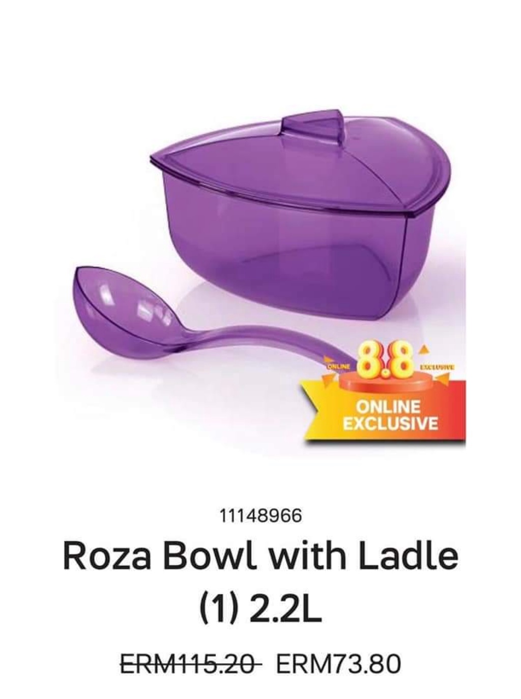 2 Warna: Tupperware Level Roza Bowl 2.2L Triangle Bowl with Ladle Spoon ...