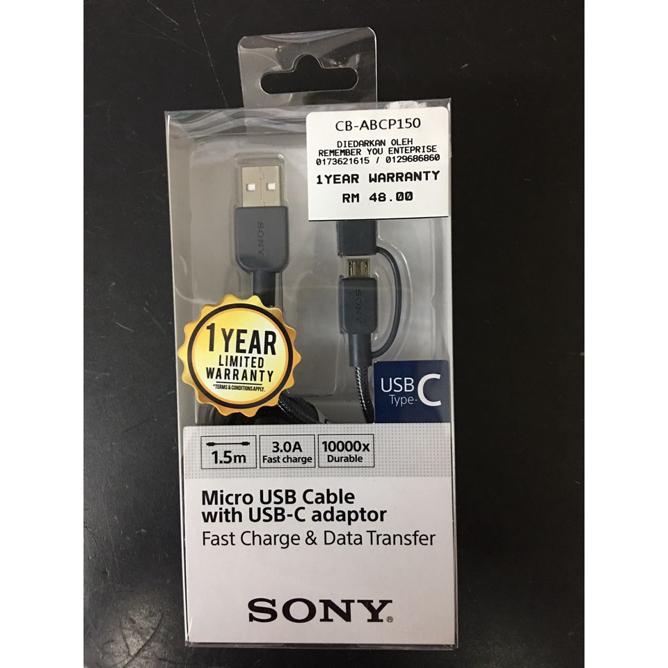 Sony Micro Usb Cable With Usb-c Adapter Fast Charge & Data Transfer ...