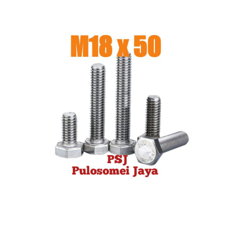 M18 x 50mm Stainless Nut Bolt/304. Stainless Steel Bolt Nut | Shopee ...
