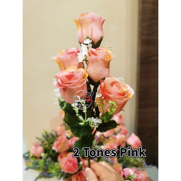 5 Buds Artificial Rose Bush / Bunga Rose / Bunga Hiasan / Artificial ...