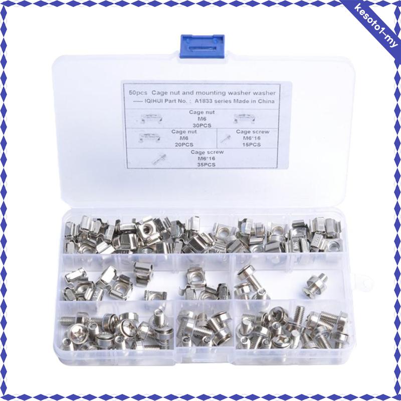 [kesotoafMY] Pack 100 M6 Cage Nut and Bolts Screws Washers Data Cabinet ...