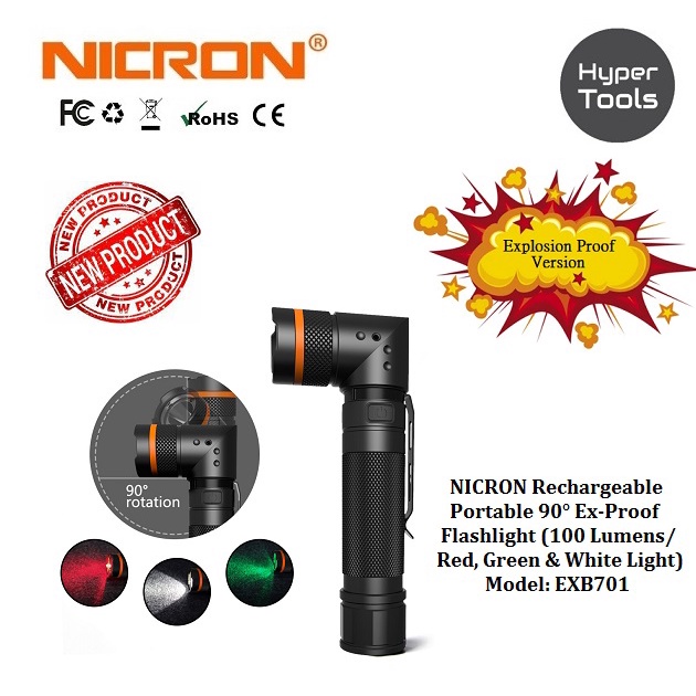 NICRON Rechargeable Portable 90° Explosion Proof Flashlight (100 Lumens ...