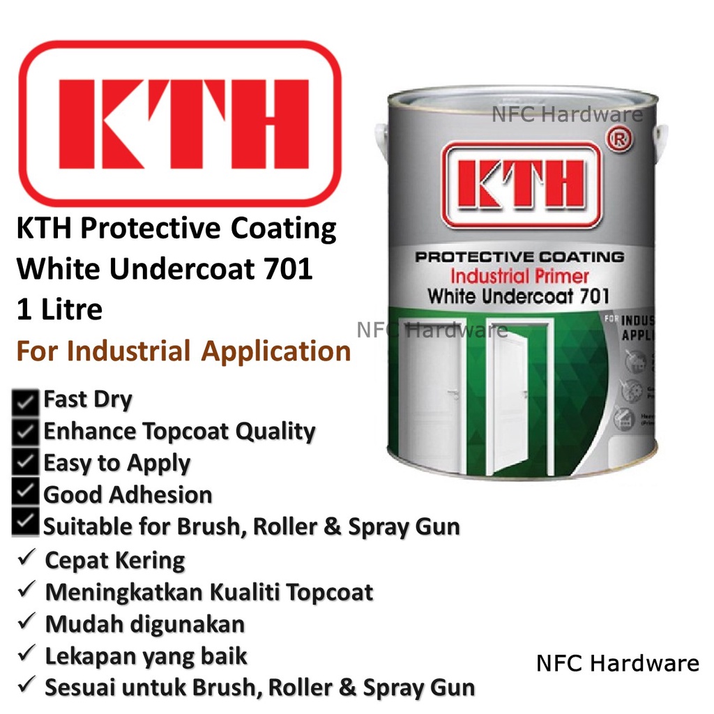 KTH White Undercoat Paint (701) 1 Litre (Cat Primer Putih) | Shopee ...