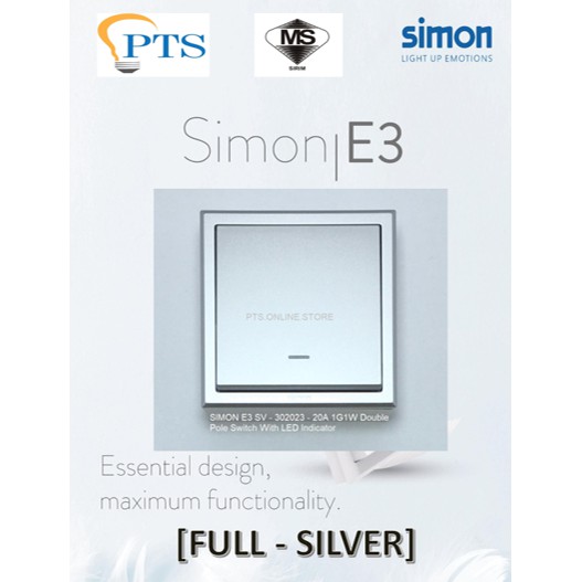 SIMON E3 Silver 20A Double Pole 1Gang 1Way / 2Way SWITCH WITH LED ...