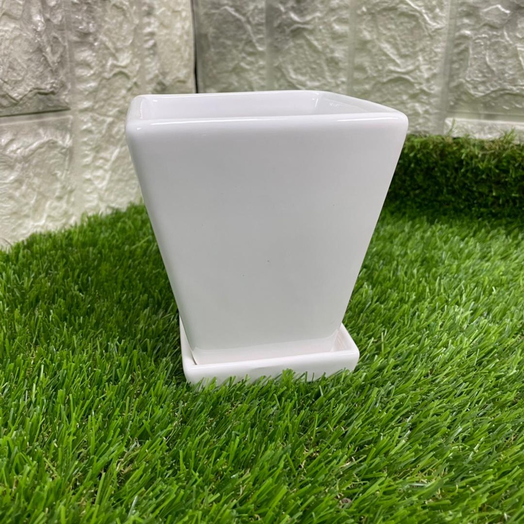 Yewfex Ceramic Flower Pot + Saucer White Small Round Square Simplified ...