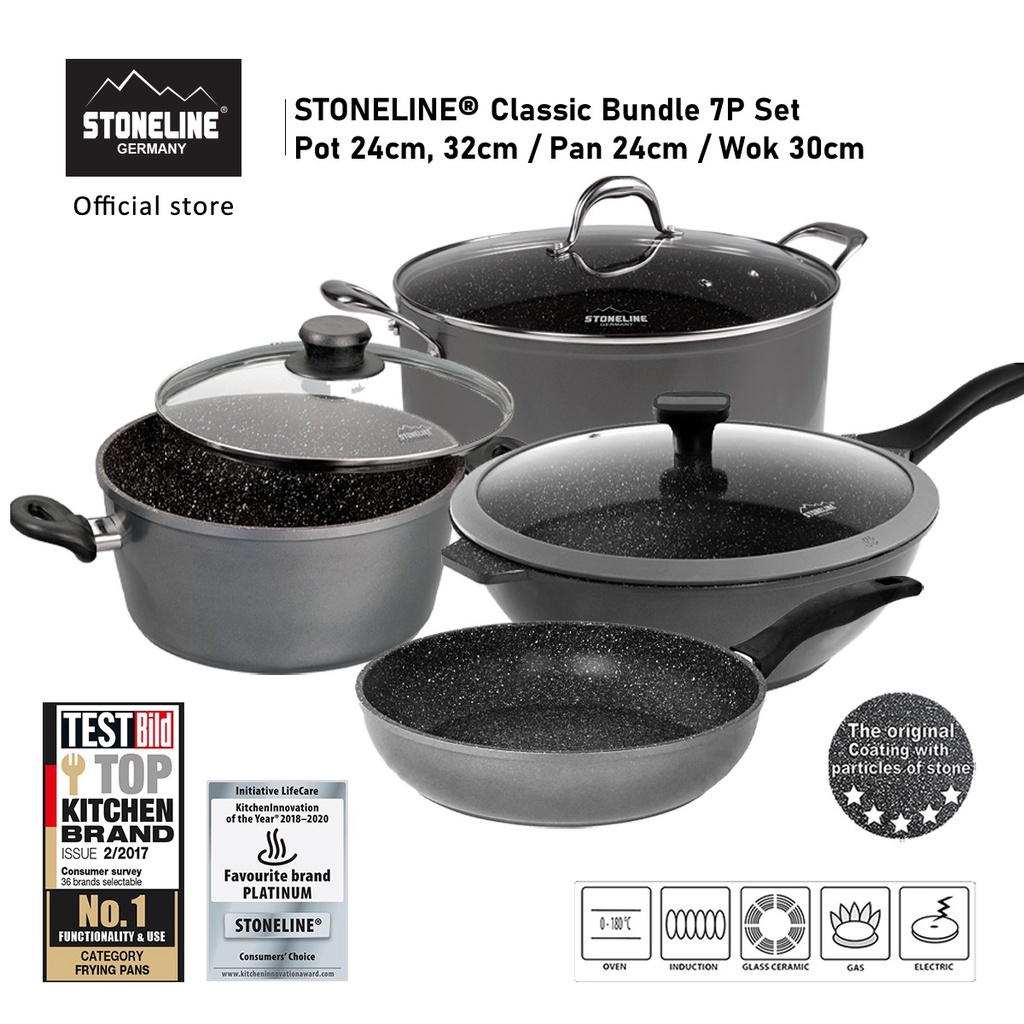 STONELINE® Classic 7P Set (STP0032), (Wokpan 24cm + 30cm, Cooking Pot 24cm + 32cm) | Shopee Malaysia