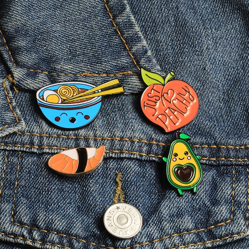 Cartoon Japanese Foods Ramen Sushi Enamel Brooch Cute Avocado Peach ...