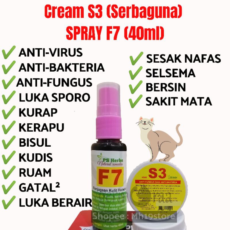 Set Sporo Kucing Luka Berair Bisul Nanah Kurap Krim S3 Spray F7 Ubat ...