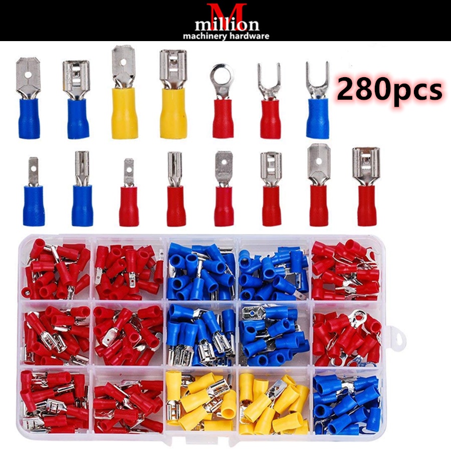280pcs Assorted Crimp Spade Terminal Terminals Insulated Electrical Wire Cable Connector Kit Set ...