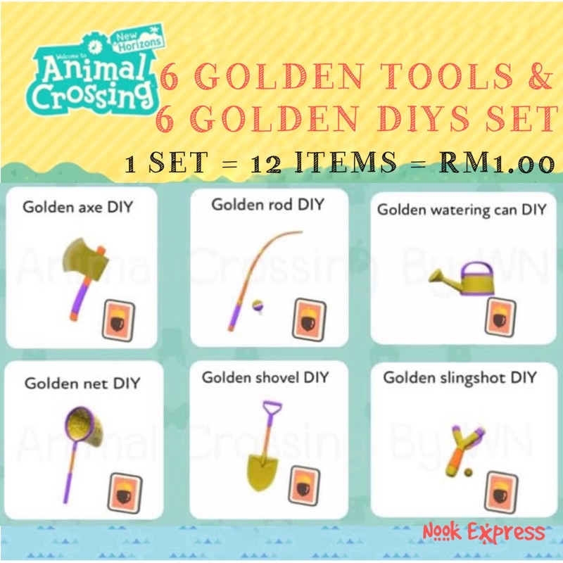 Animal Crossing: [SET] Golden Tools and/or DIY Recipes 🎁Free Gold ...