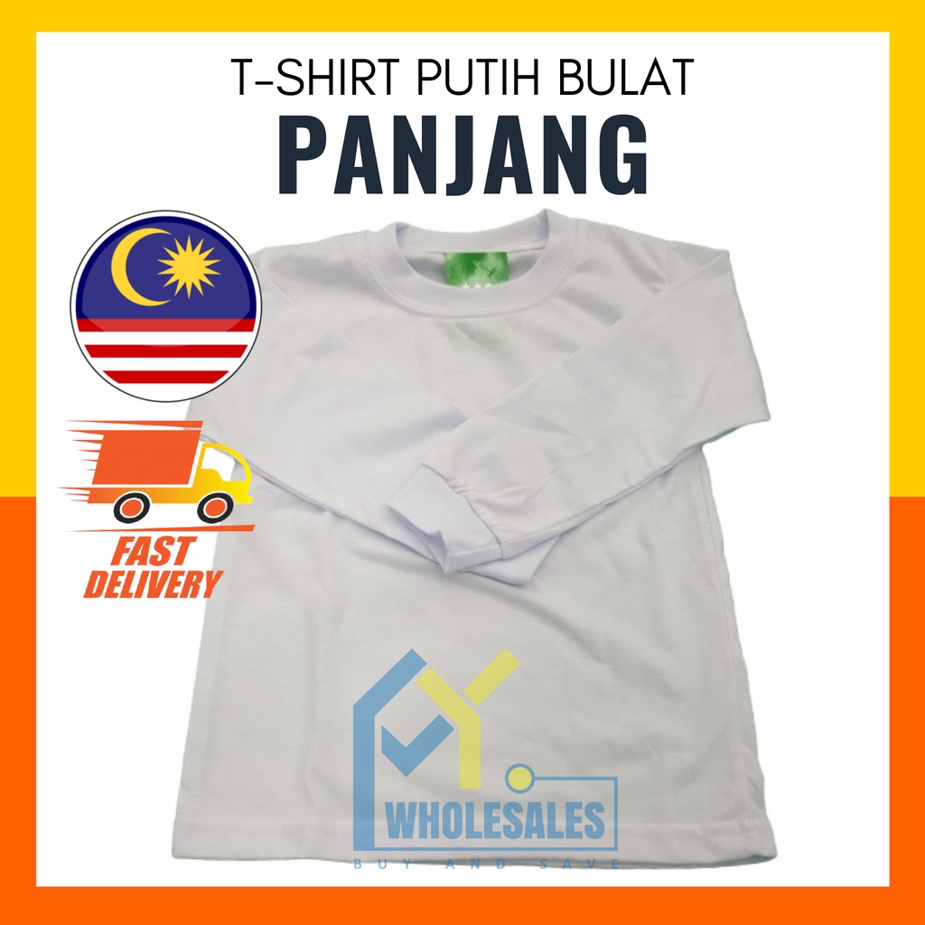 Kain Tebal Long Sleeve Round Neck White Tshirt Putih Lengan Panjang Kolar Bulat Tshirt Sekolah ...