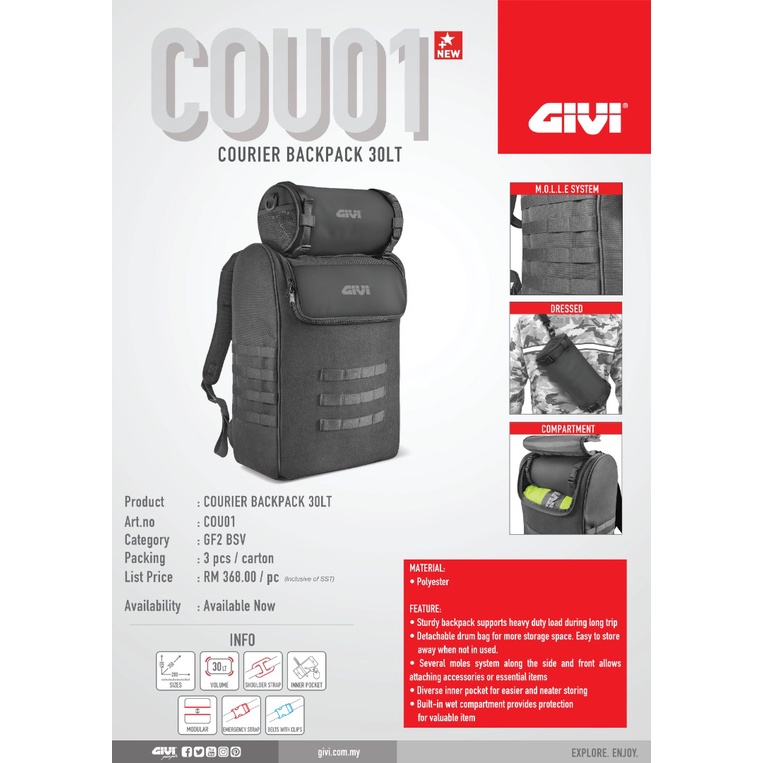 GIVI COURIER BACKPACK 30 LITER COU01 | Shopee Malaysia