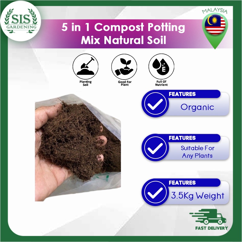 3.5kg Tanah Hitam Baja Tanaman 5 in 1 Planting Soil Compost Potting Mix ...