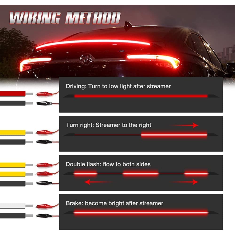 47inch LED Spoilers Car Brake Lights Strip Carbon Rear Wing Lips Kit ...
