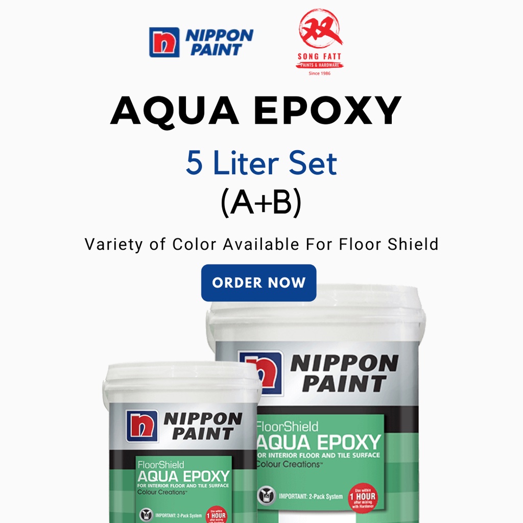 Nippon AQUA EPOXY Water Base FloorShield (WHITE/COLOUR) 5Lset A+B EA4 ...