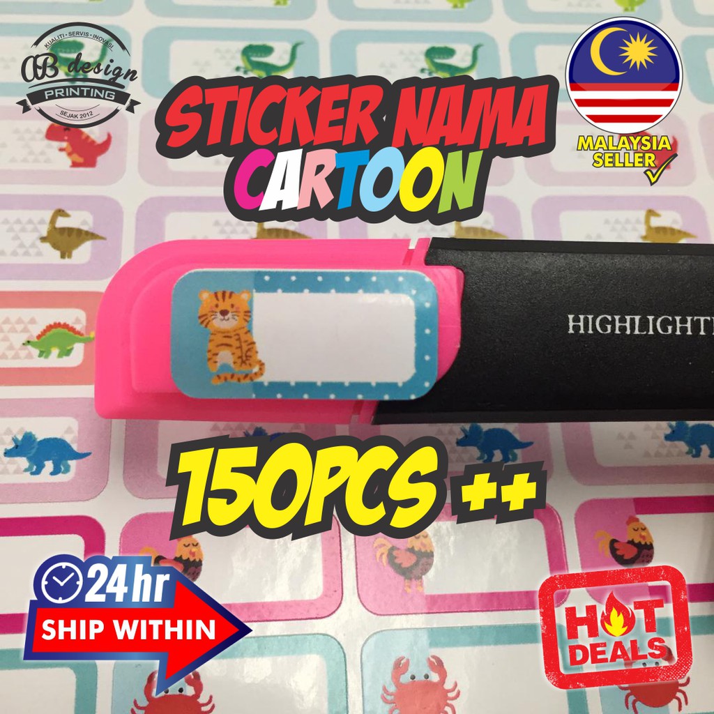 150pcs Sticker Nama Cartoon utk Sekolah, Buku Planner dan Alat tulis ...