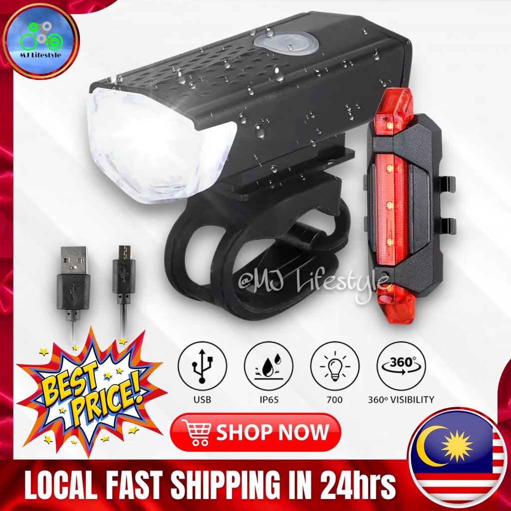 🔥PREMIUM Bicycle USB Rechargeable LED Safety Light Set Front Rear ...