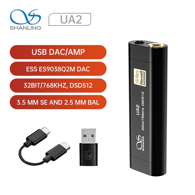 Shanling UA2 ES9038Q2M Portable USB DAC/AMP 32bit/768kHz DSD512 3.5 mm SE and 2.5 mm BAL ...