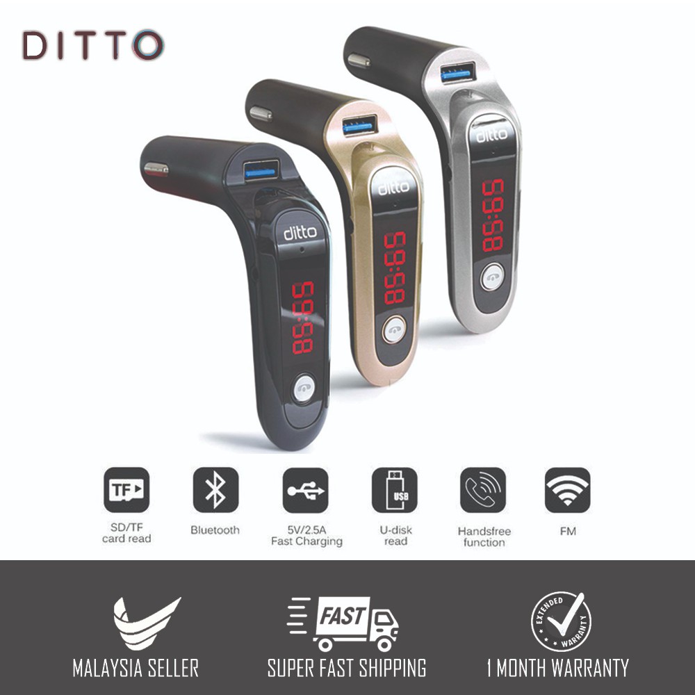 Ditto Bluetooth Car MP3/USB/Fast Charger/SD Card/AUX (Free AUX Cable ...