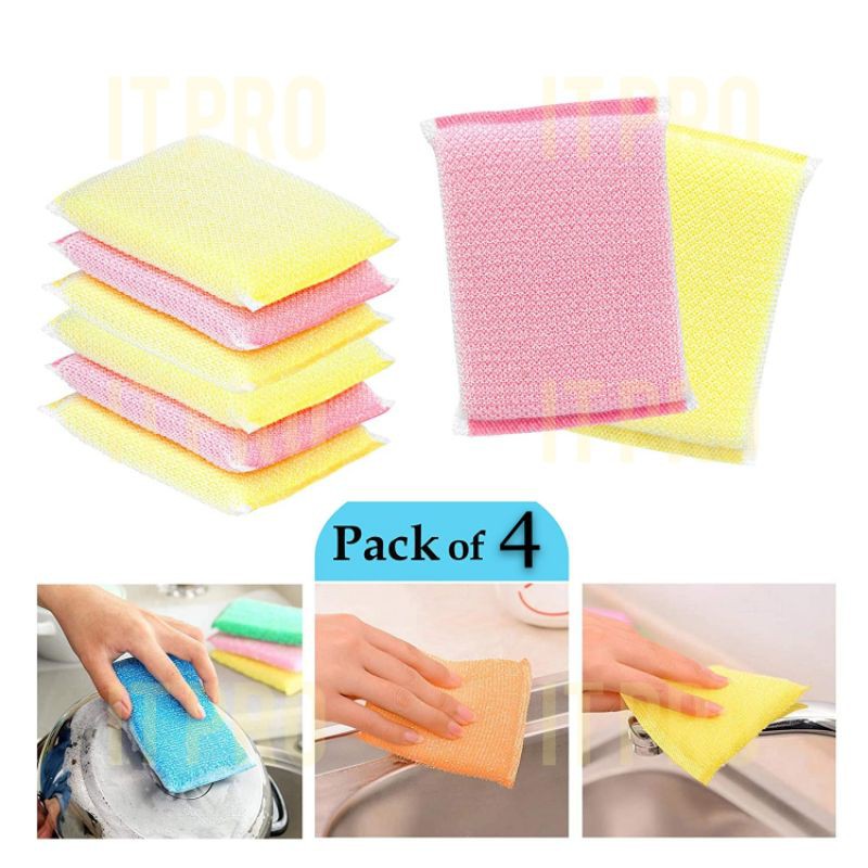 PRO🏠 4pcs Sponge Scrubber Pad Dishwash Sponge Scrub Pad Dish Wash ...