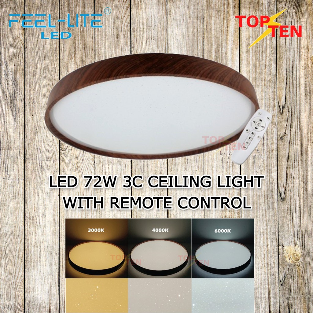 Wooden Design Ceiling Light Modern Dark Wood 72W 3 Color With Remote ...