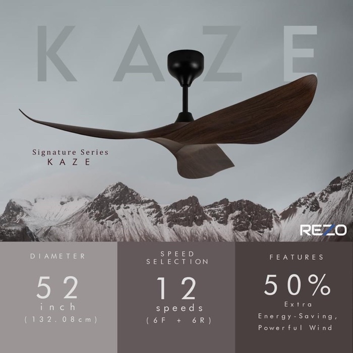 🔥FREE SHIPPING🔥REZO KAZE 52” DC MOTOR Natural Quiet Wind Remote Control ...
