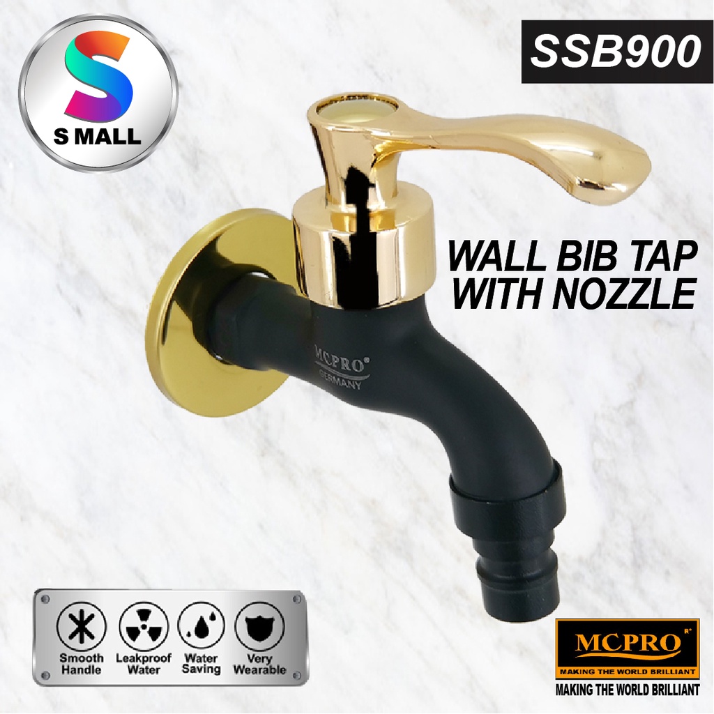 MCPRO Stainless Steel BLACK GOLD Bathroom Faucet Wall Bib Tap With ...