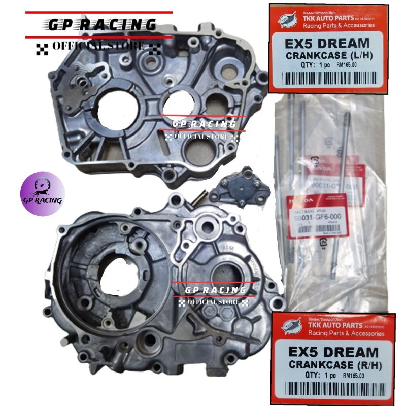 Crankcase Ex5 Dream KIRI KANAN with bolt stud, OIL pump set Batang ...