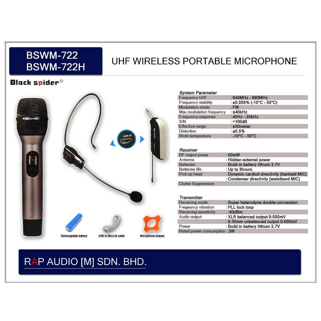[BLACK SPIDER] BSWM-722H UHF WIRELESS MICROPHONE (HEADSET) | Shopee Malaysia