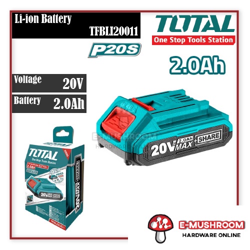 Total TFBLI20011 Lithium-Ion 20V (2.0Ah) Battery Power Tool Battery ...